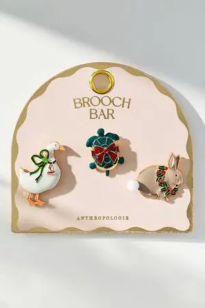 Anthropologie Animal Brooches Set - Festive Wildlife