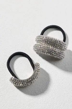 Anthropologie Sparkle Pony Cuff Hair Ties Set Of 2 - Silver