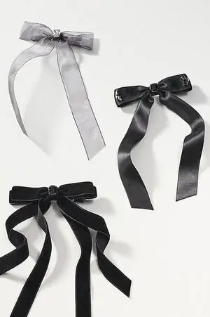 Anthropologie Gemstone Bow Hair Clips Set Of 3 - Black