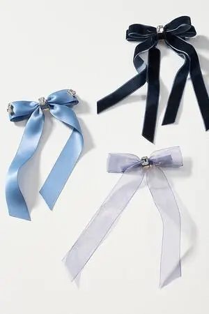 Anthropologie Gemstone Bow Hair Clips Set Of 3 - Blue