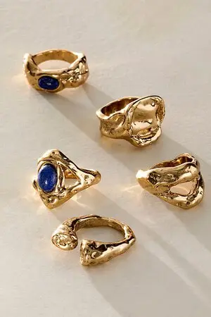 Free People Ring Set - Gold/lapis