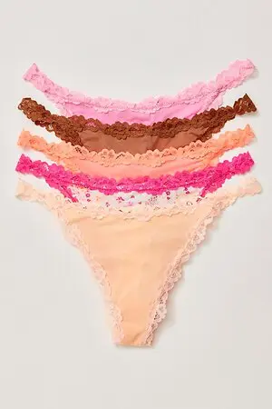 Free People Charlie Lace Microfiber Thong 5-pack - Neon Petals