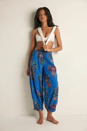 Free People On Repeat PJ Pants Floral - Cobalt Blue Combo