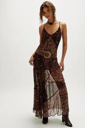 NIGEL PRESTON Paisley Patch Maxi Dress - Black/brown