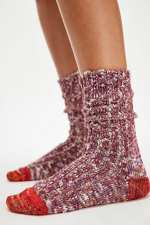 Free People Thunders Love Flame Crew Socks Fall Red