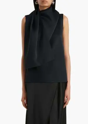 Khaite Satin Top With Draped Collar - Black
