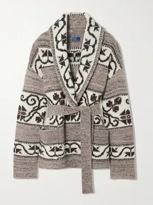 Ralph Lauren Belted Jacquard-knit Wool-blend Cardigan - Neutrals