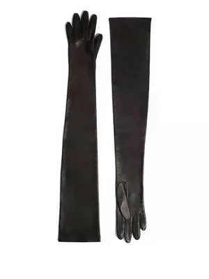 Khaite Leather Long Gloves Black