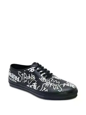 Comme Des Garçons Message-printed Leather Sneakers - Black