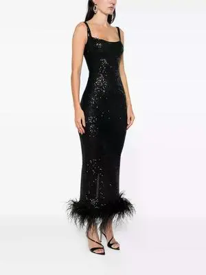 ATU BODY COUTURE Sequin Feather Trim Dress