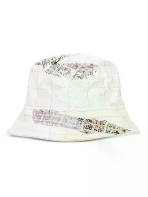WHO DECIDES WAR BY EV BRAVADO Tweed Patchwork Bucket Hat - White