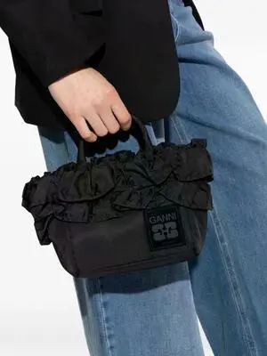 GANNI Mini Ruffled Tote Bag - Black