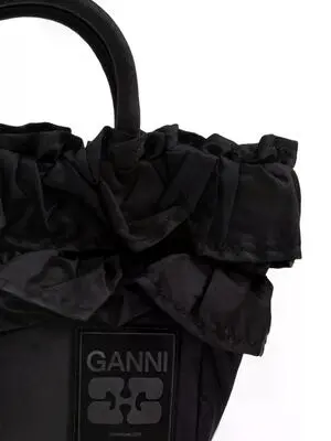 GANNI Mini Ruffled Tote Bag - Black