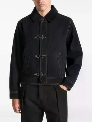 Manière De Voir Clasp-detail Contrast-stitch Gabardine Jacket