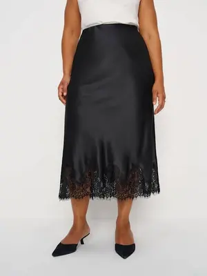 REFORMATION Carolina Silk Skirt - Black