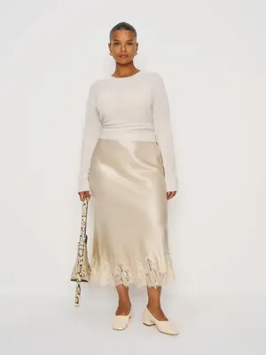 REFORMATION Carolina Silk Skirt - Ivory