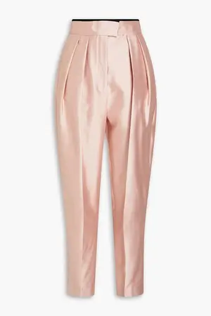 Zimmermann Pleated Tapered Wool-silk Blend Pants - Blush