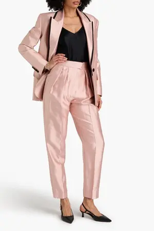 Zimmermann Pleated Tapered Wool-silk Blend Pants - Blush