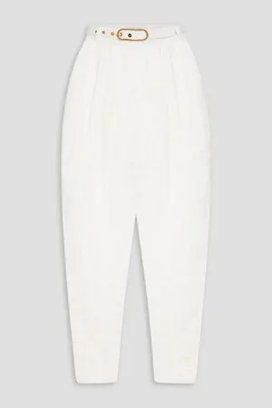 Zimmermann Belted Guipure Lace Tapered Pants - White
