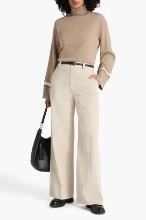Brunello Cucinelli Belted Cotton-corduroy Wide-leg Pants - Beige