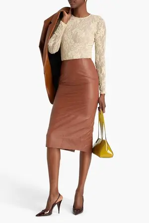 Zimmermann Leather Midi Pencil Skirt - Brown