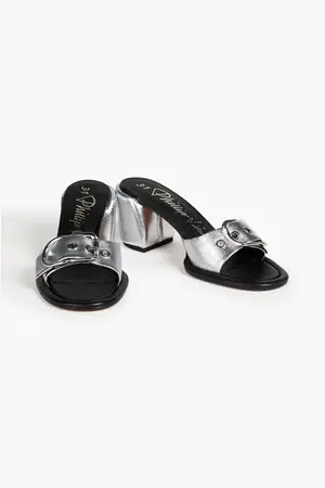 3.1 Phillip Lim Naomi 70 Buckled Metallic Pebbled-leather Mules