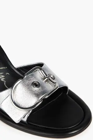 3.1 Phillip Lim Naomi 70 Buckled Metallic Pebbled-leather Mules