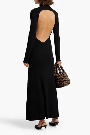 Staud Open-back Ribbed-knit Turtleneck Maxi Dress