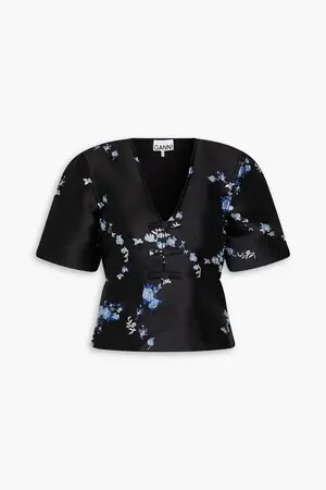 GANNI Bow-detailed Jacquard Top