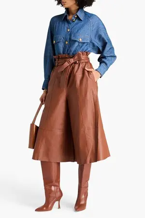 Zimmermann Ruffled Leather Culottes - Brown
