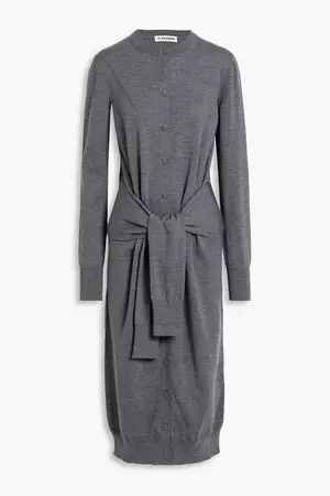 JIL SANDER Tie-front Wool Midi Dress