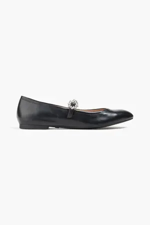 STUART WEITZMAN Aura Embellished Leather Mary Jane Flats - Black