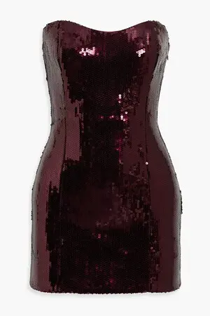 Retrofete Cecil Strapless Sequined Mini Dress - Burgundy