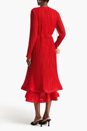Erdem Embellished Plissé-georgette Midi Dress