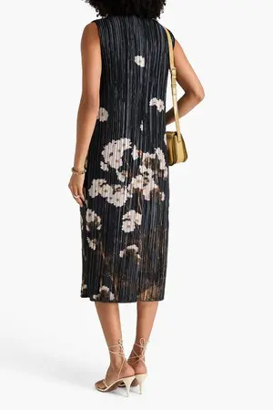 Erdem Floral-print Plissé-satin Midi Dress