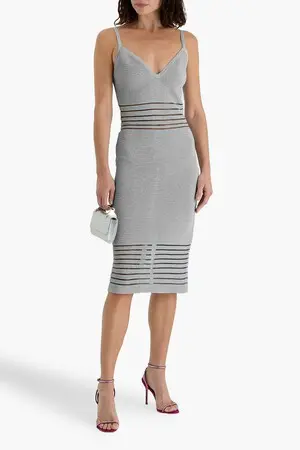 Herve Leger Elsa Metallic Ribbed-knit Midi Dress