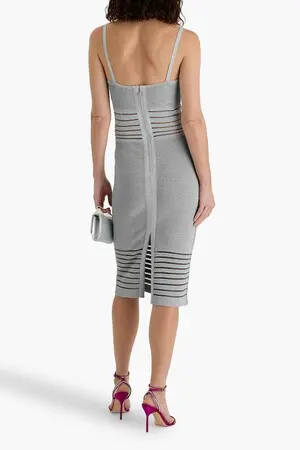 Herve Leger Elsa Metallic Ribbed-knit Midi Dress