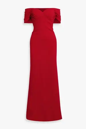 Badgley Mischka Off-the-shoulder Cutout Crepe Gown - Red