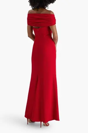 Badgley Mischka Off-the-shoulder Cutout Crepe Gown - Red