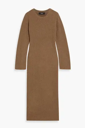 Theory Bouclé-knit Cotton-blend Midi Dress - Light Brown