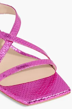 STUART WEITZMAN Metallic Snake-effect Leather Slingback Sandals - Fuchsia