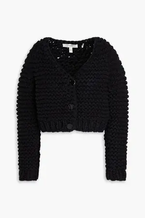 FRAME Cropped Open-knit Cotton-blend Cardigan