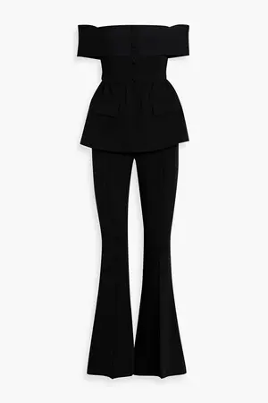 SELF-PORTRAIT Off-the-shoulder Crepe Peplum Jumpsuit - Black