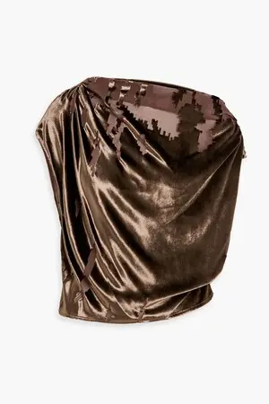 THE SEI One-shoulder Devoré Velvet Top - Chocolate