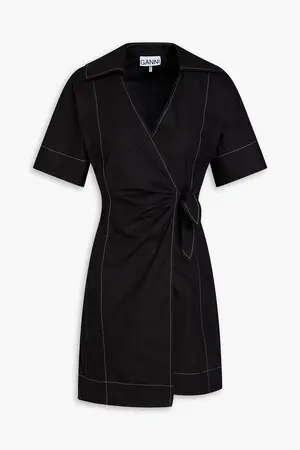 GANNI Cotton-poplin Mini Wrap Dress