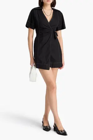 GANNI Cotton-poplin Mini Wrap Dress