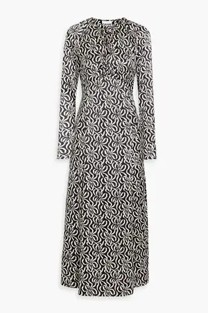 GANNI Printed Silk-blend Satin Midi Dress