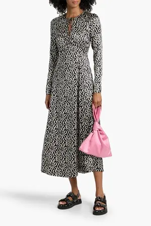 GANNI Printed Silk-blend Satin Midi Dress