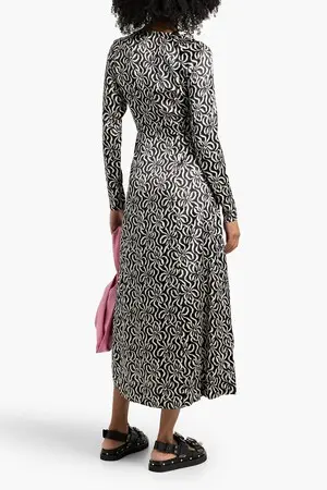 GANNI Printed Silk-blend Satin Midi Dress