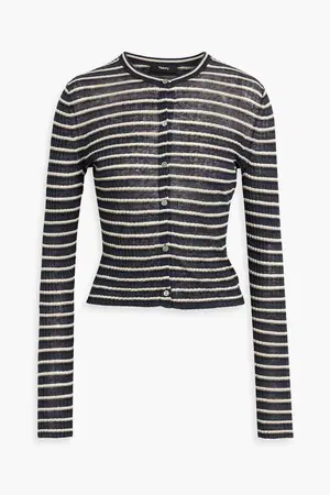 Theory Ribbed Striped Linen-blend Cardigan - Navy